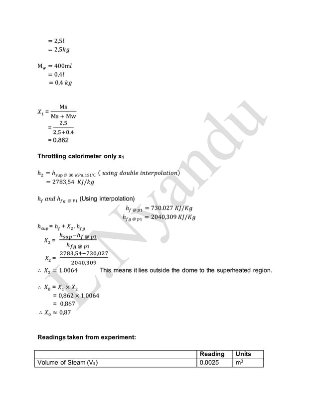 Lab 1 the dryness fraction of the steam(mech) | DOCX | Chemistry | Science