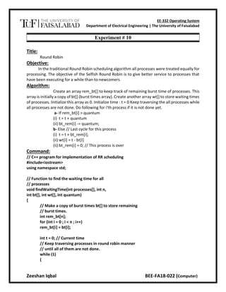 Round Robin Algorithm in Operating System | PDF