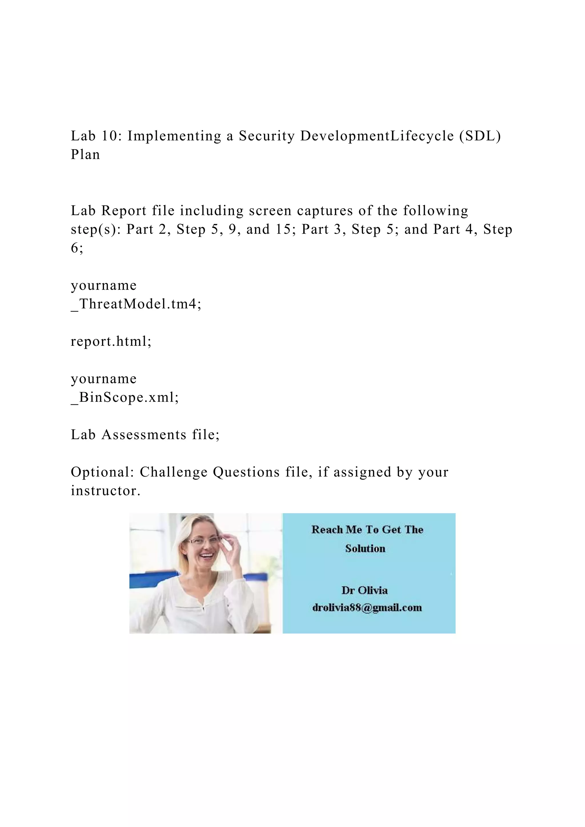 Lab 10 Implementing a Security DevelopmentLifecycle (SDL) Plan.docx