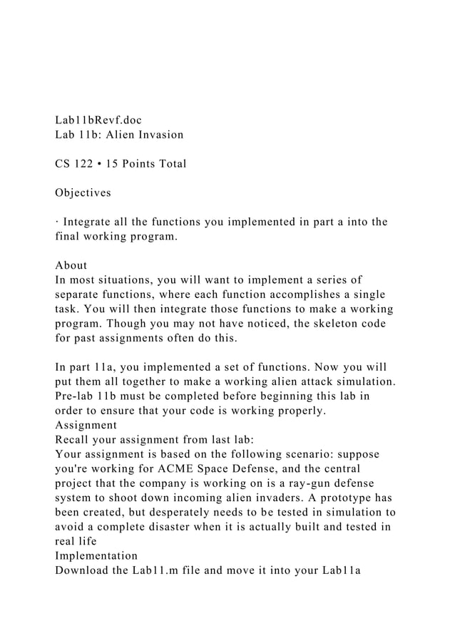 Lab11bRevf.docLab 11b Alien InvasionCS 122 • 15 Points .docx