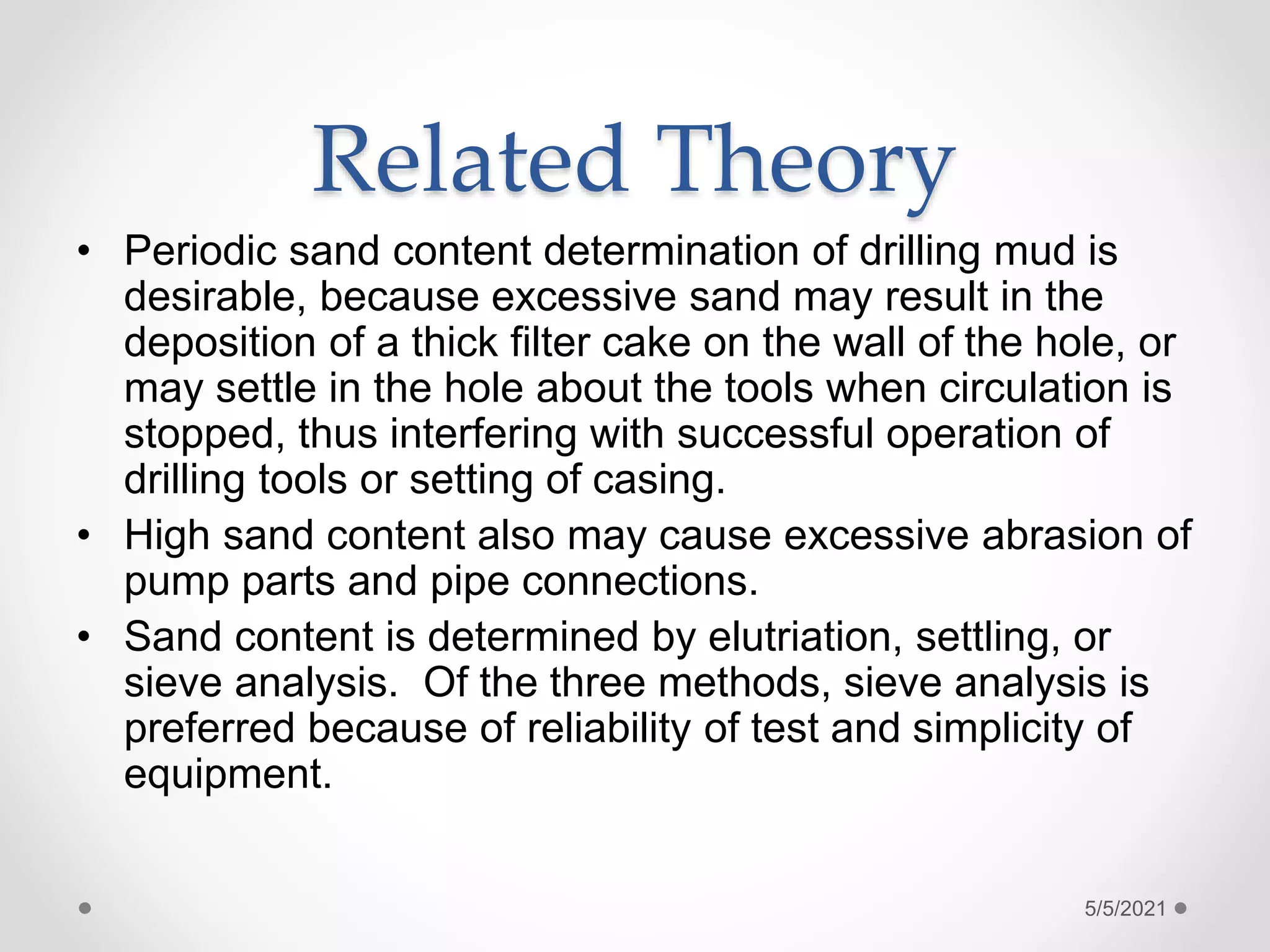 Lab 12 measurement of sand contents present in drilling, mud by using ...