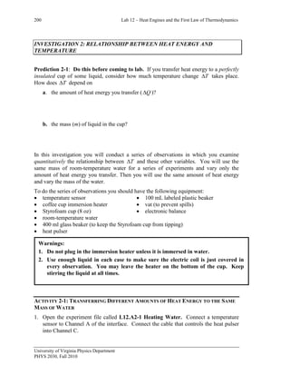 Lab 12 heat engines and 1st law | PDF