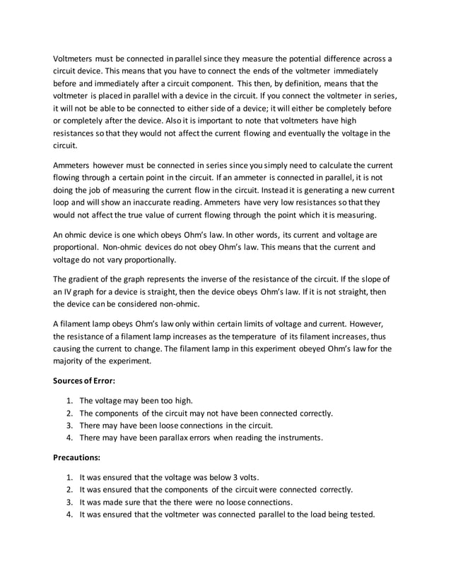 CSEC Physics Lab - IV Relationship of a filament lamp | DOCX
