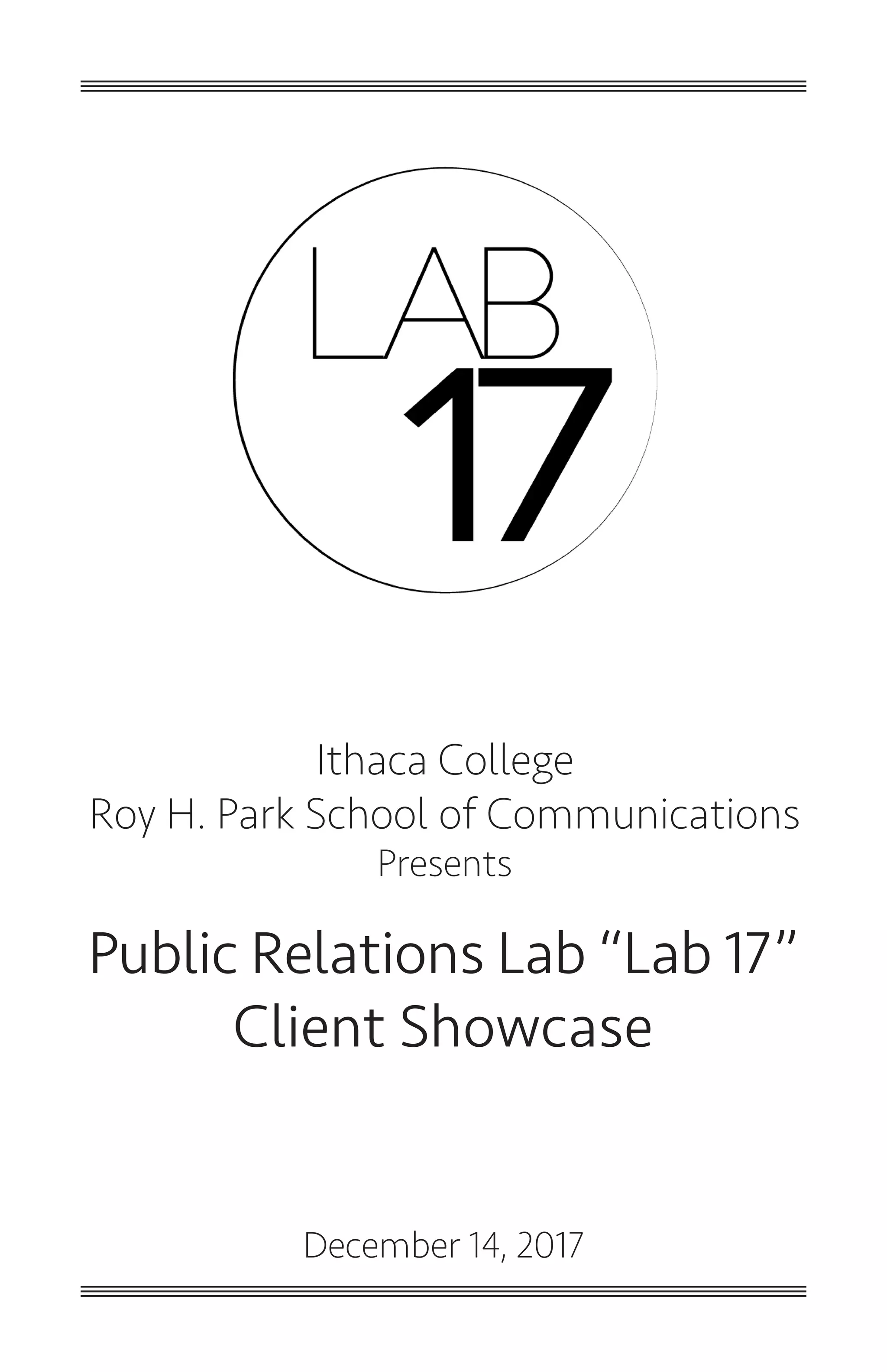 Ithaca College Student-Run Public Relations Agency "Lab17" Showcase Program | PDF