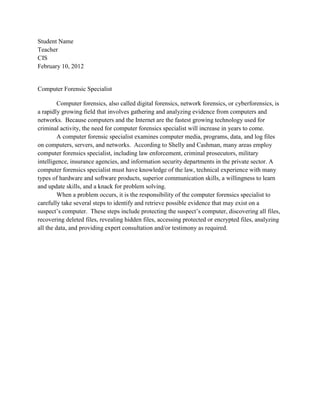 Lab 1a computer forensic specialist | DOCX