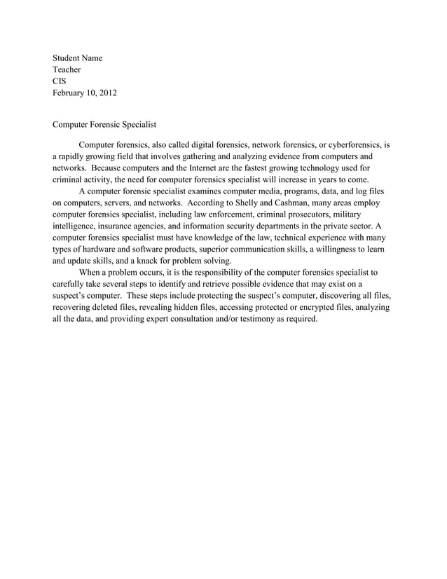 Lab 1a computer forensic specialist | DOCX
