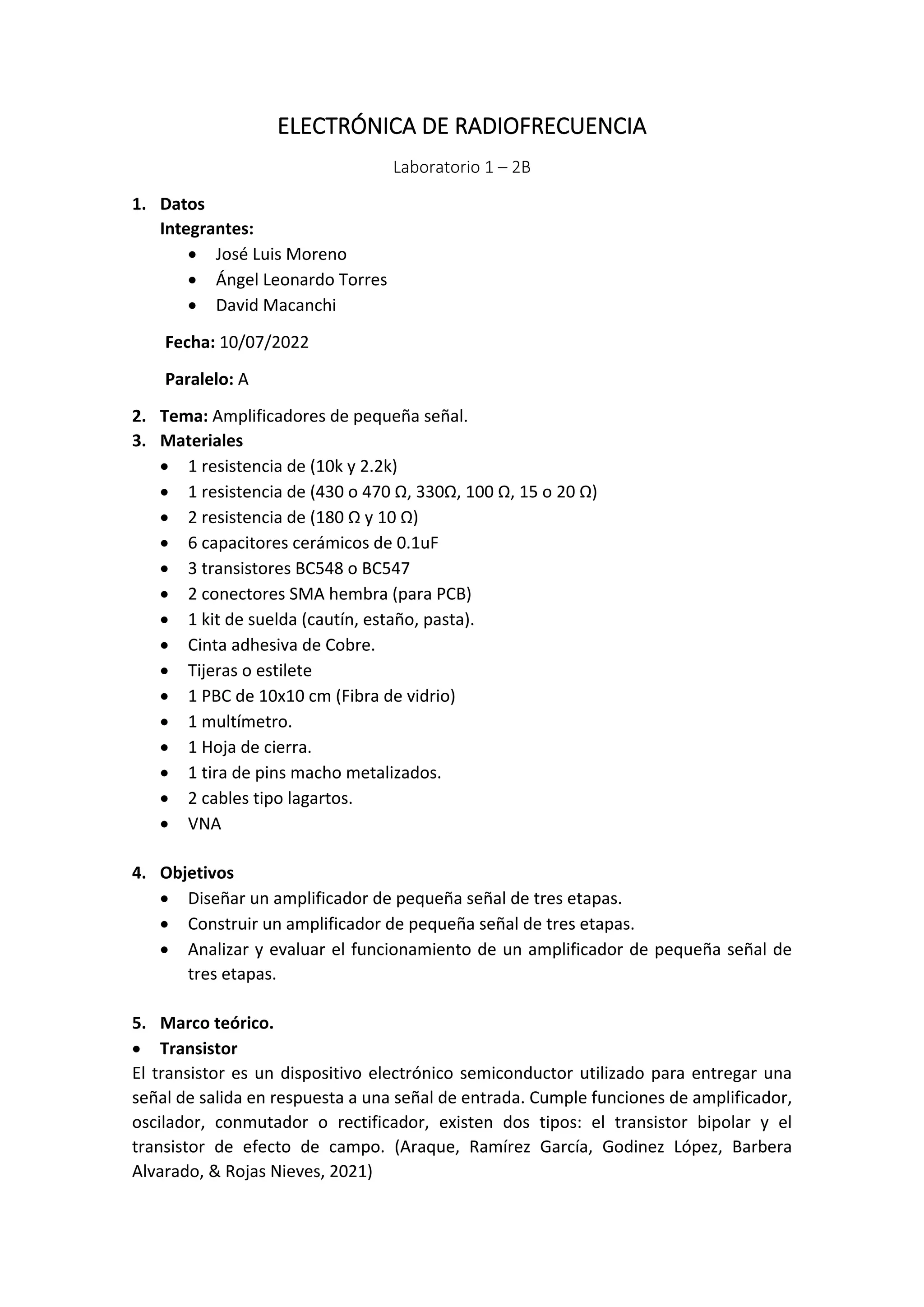 Lab 3: Amplificadores de pequeña señal | PDF