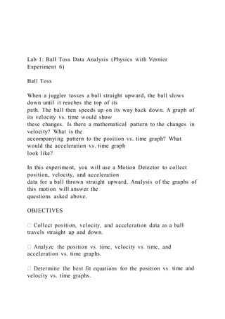 Lab 1 ball toss data analysis (physics with vernier experimen | DOCX