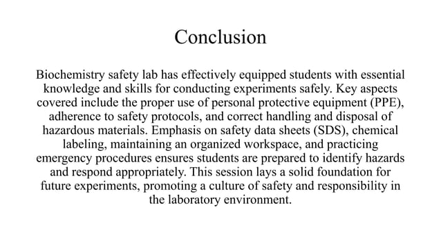 GBSN - Biochemistry (Lab 1) Biochemistry Lab Safety Procedures | PPTX