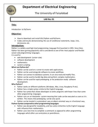 Lab (1) installation of python | PDF