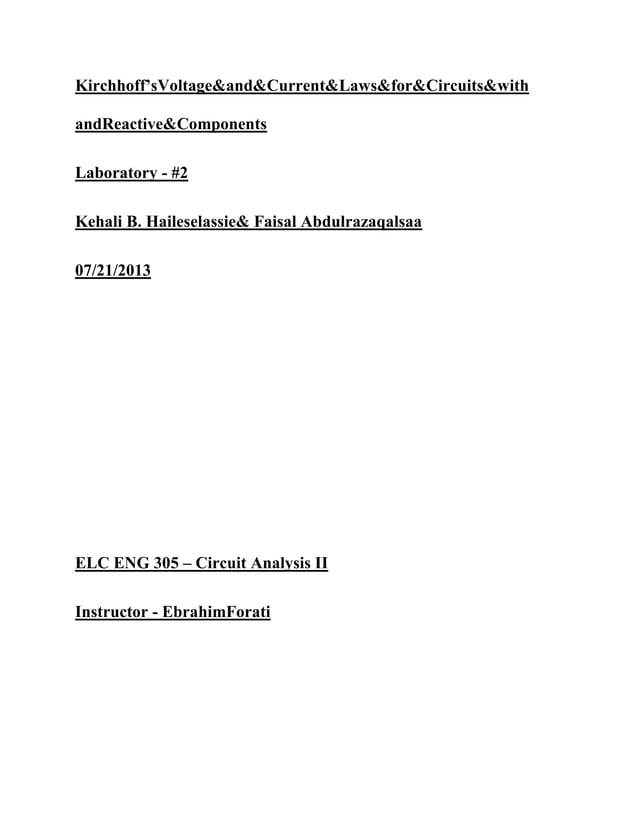 Lab 2 kirchhoffs voltage and current laws by kehali bekele ...