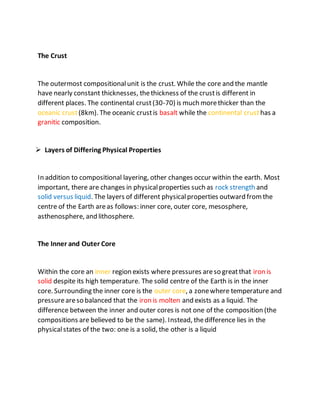 Chemical and Physical Properties of Earth's Layers and the Tectonic ...