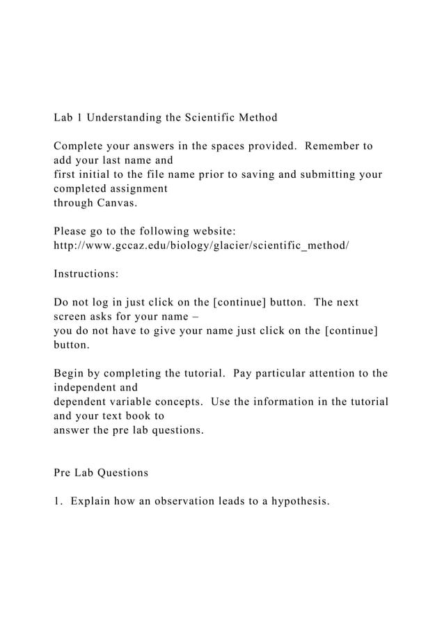 Lab 1 Understanding the Scientific Method Complete your a.docx