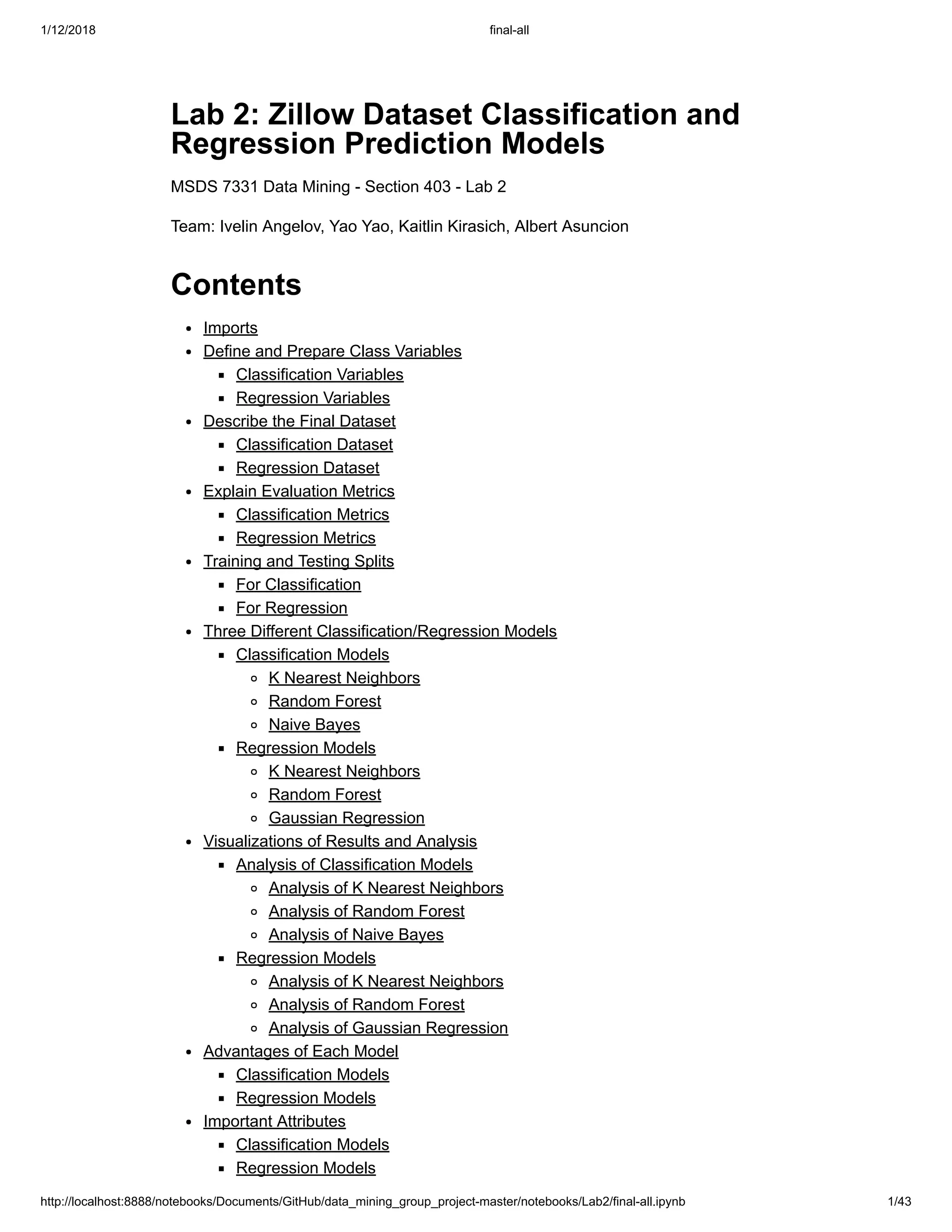 Lab 2: Classification and Regression Prediction Models, training and ...
