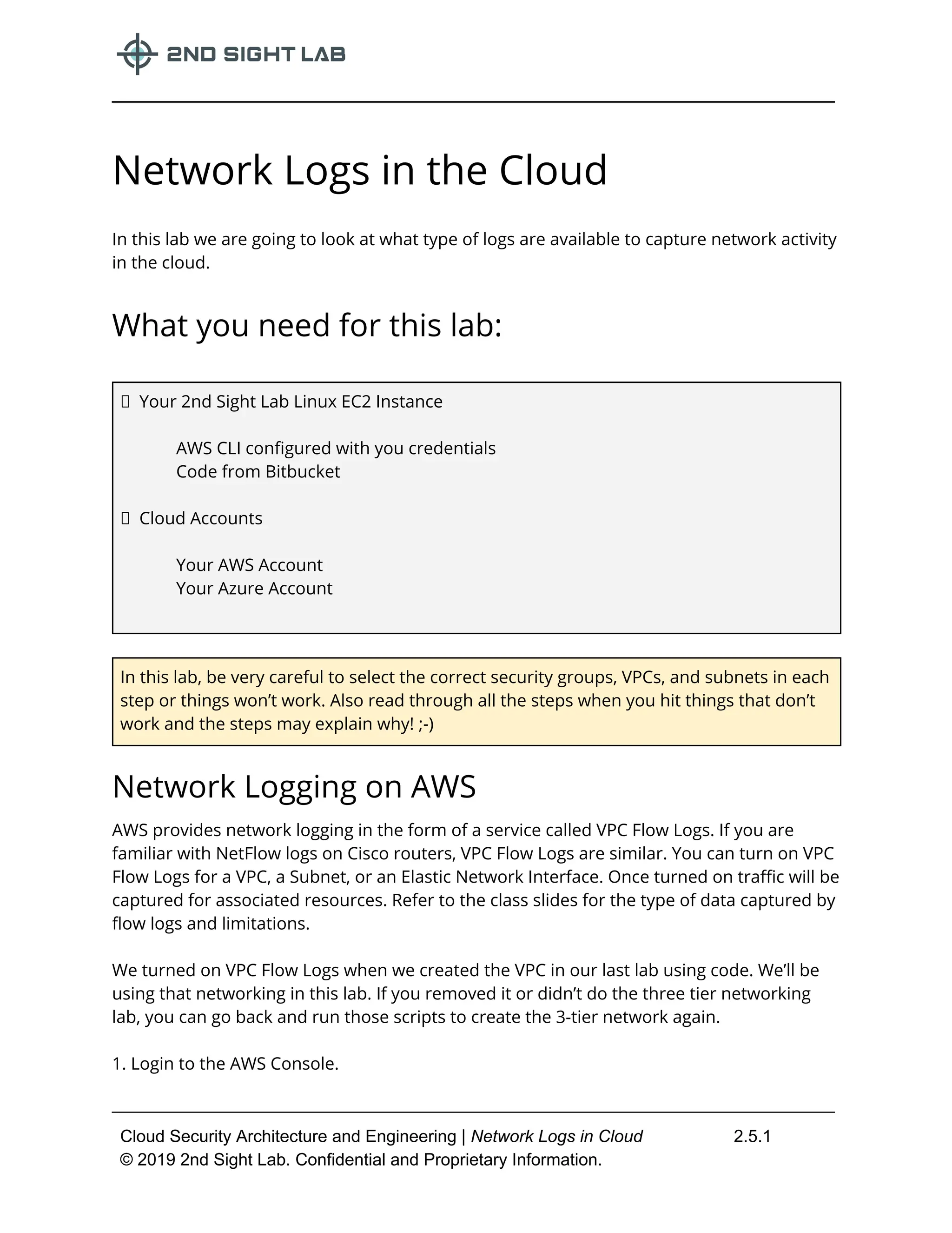 Lab 2.5 Network Logs in the Cloud.pdf - 2nd Sight Lab Cloud Security ...