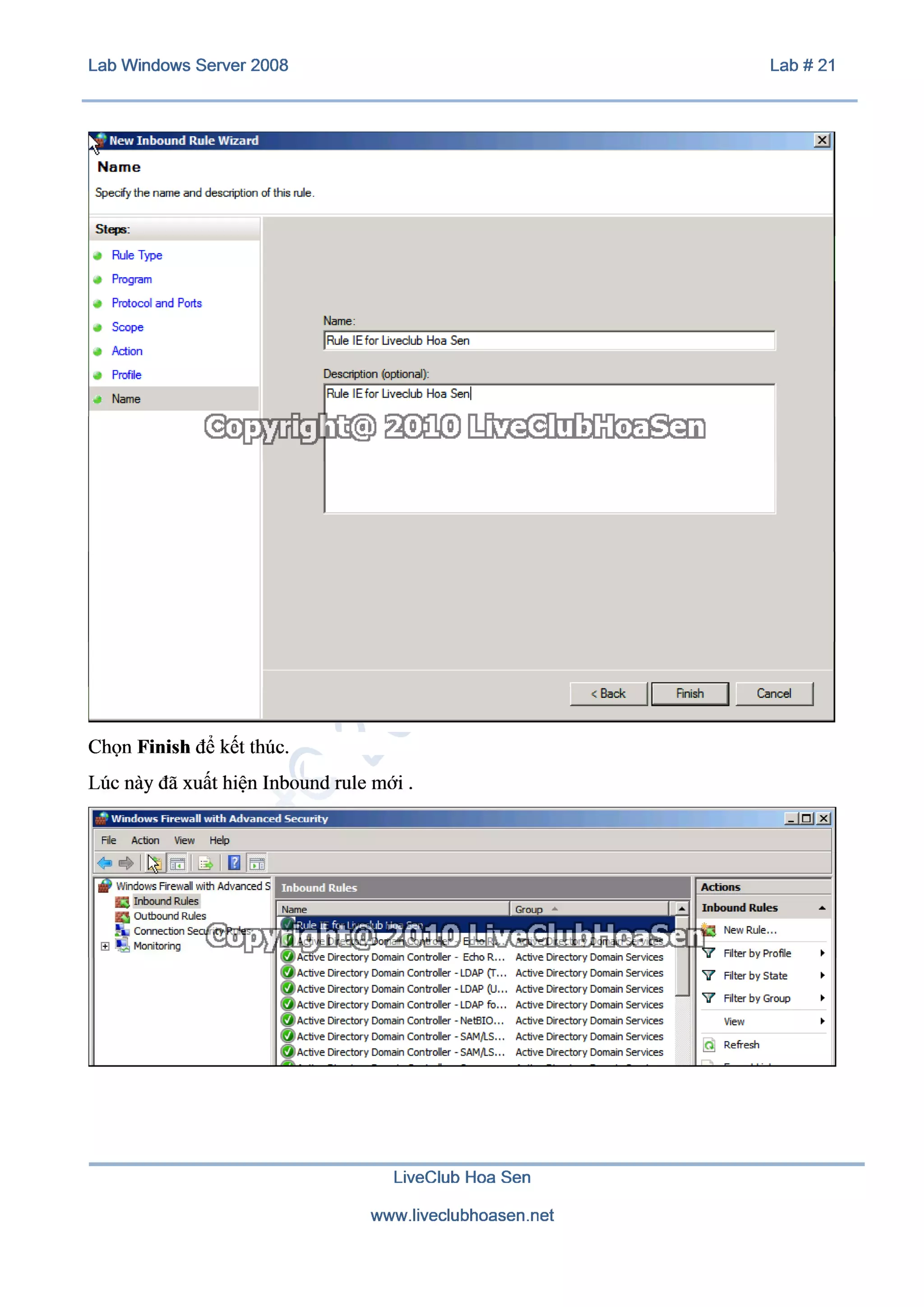 Lab 21 windows firewall with advanced security | PDF