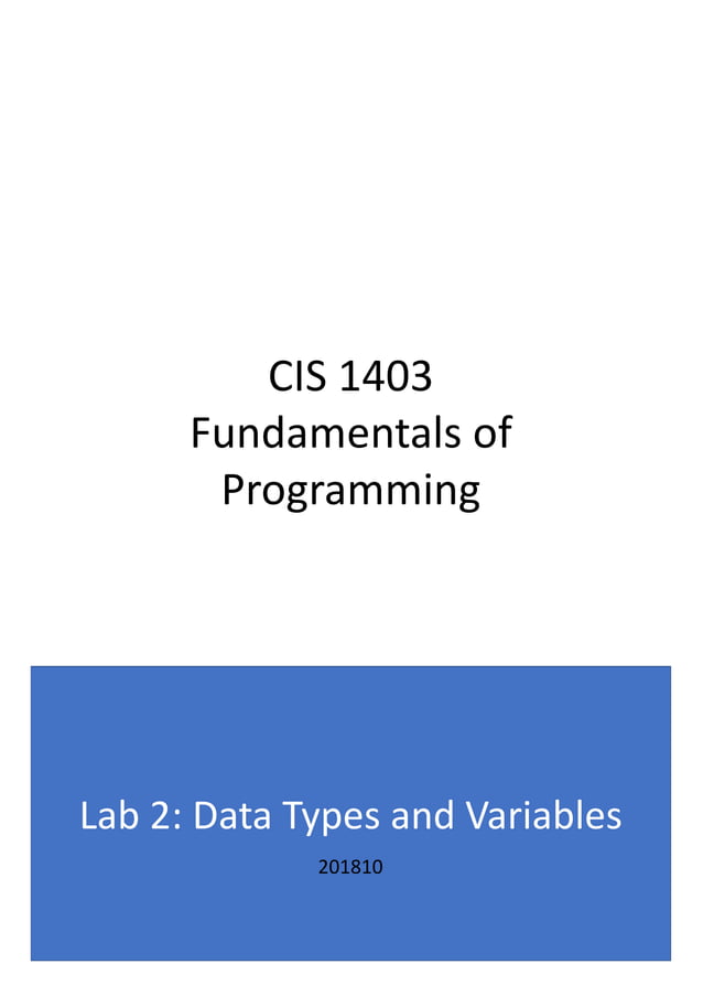 CIS 1403 Lab 2- Data Types and Variables | PDF