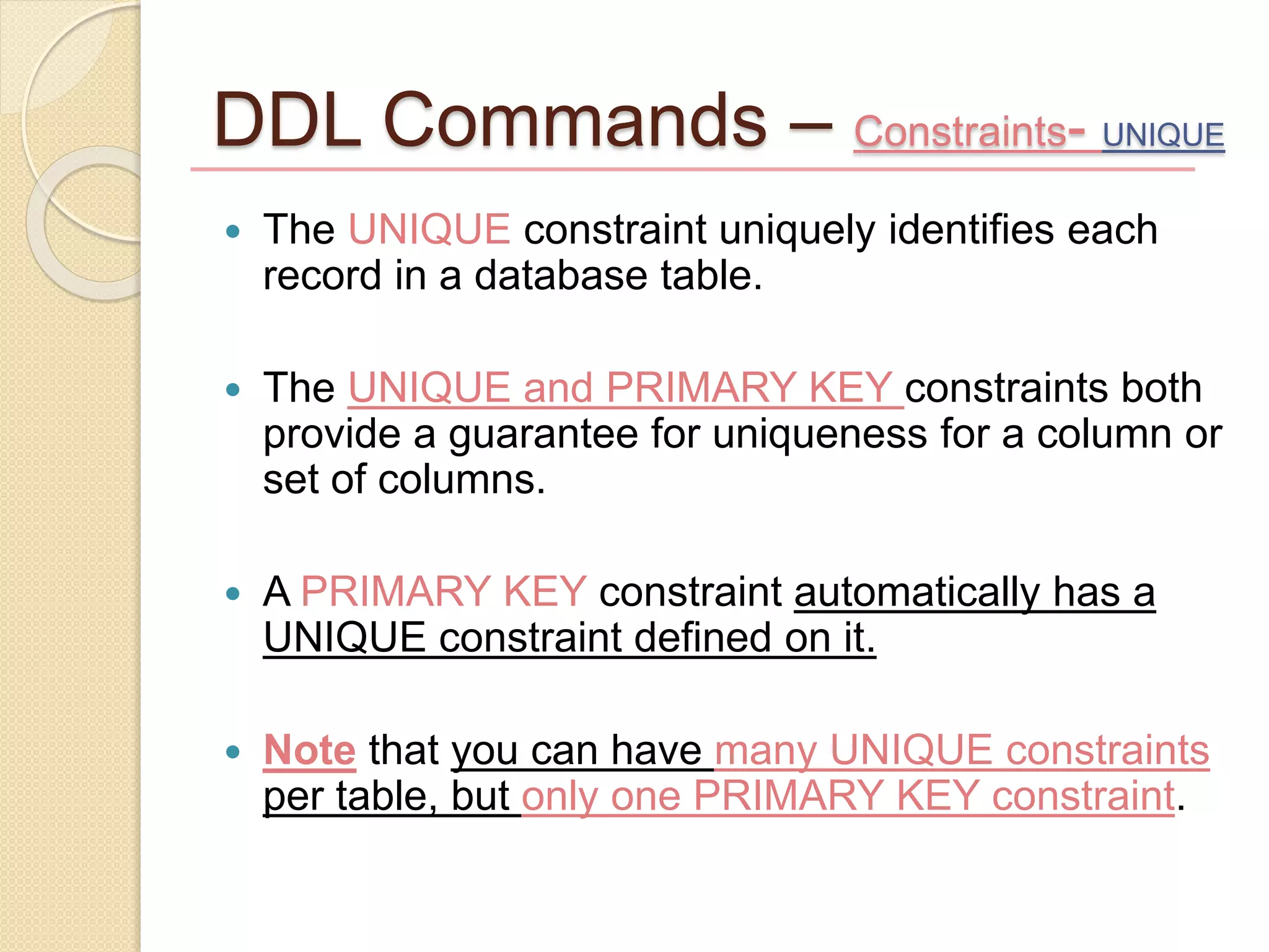 Lab2 ddl commands | PPTX | Databases | Computer Software and Applications