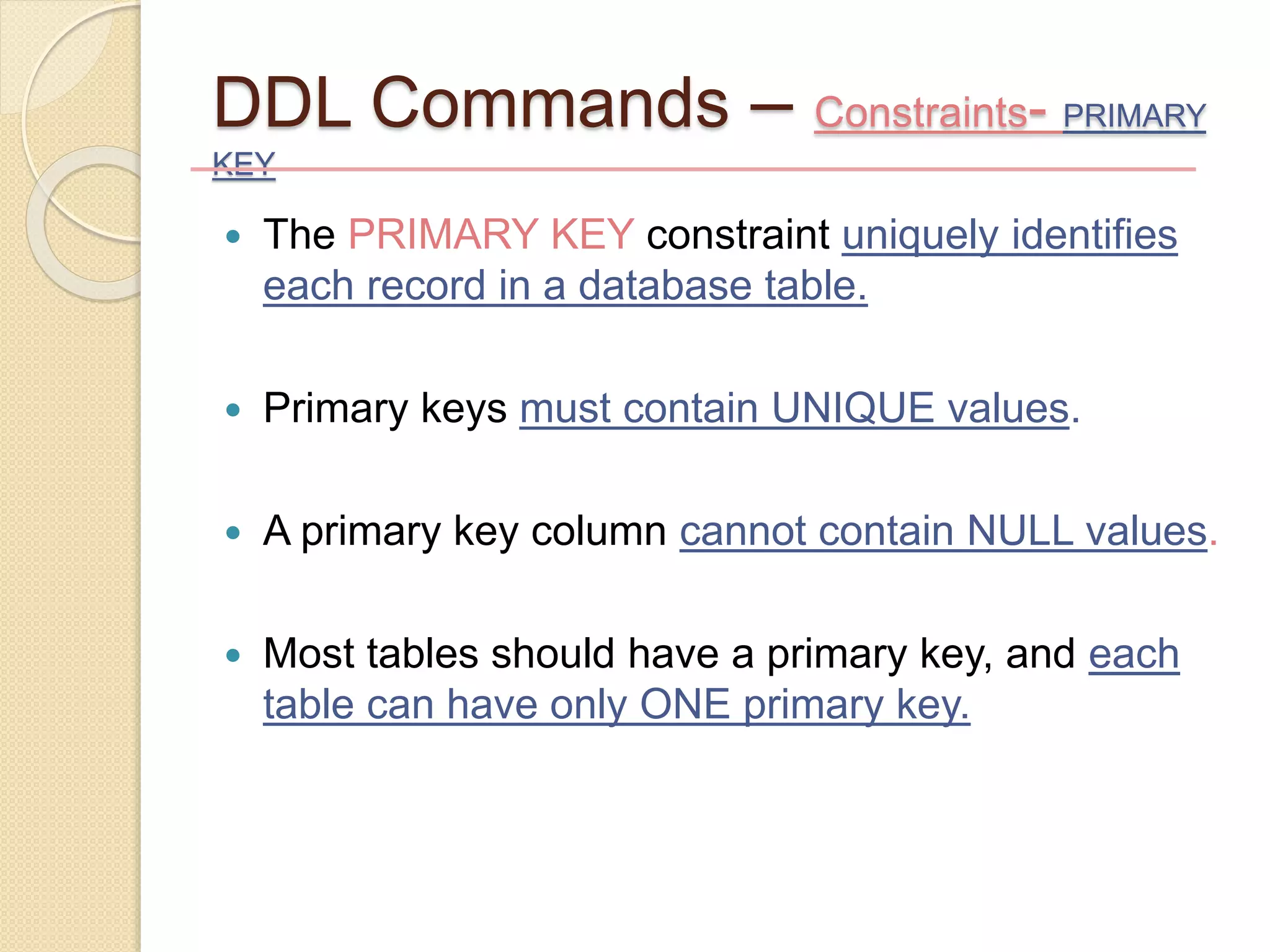 Lab2 ddl commands | PPTX | Databases | Computer Software and Applications