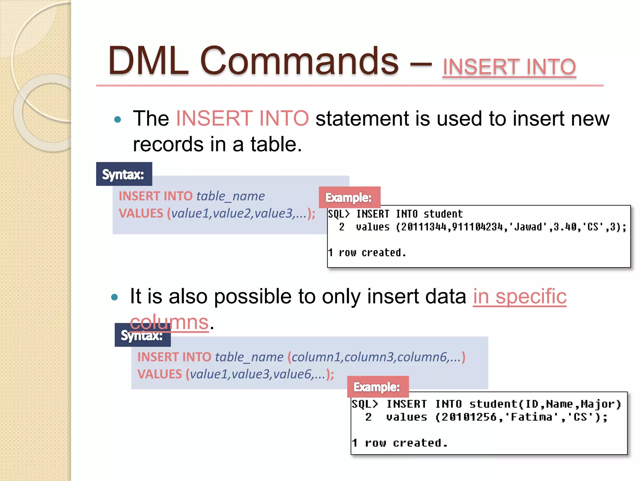 Lab2 ddl commands | PPTX | Databases | Computer Software and Applications