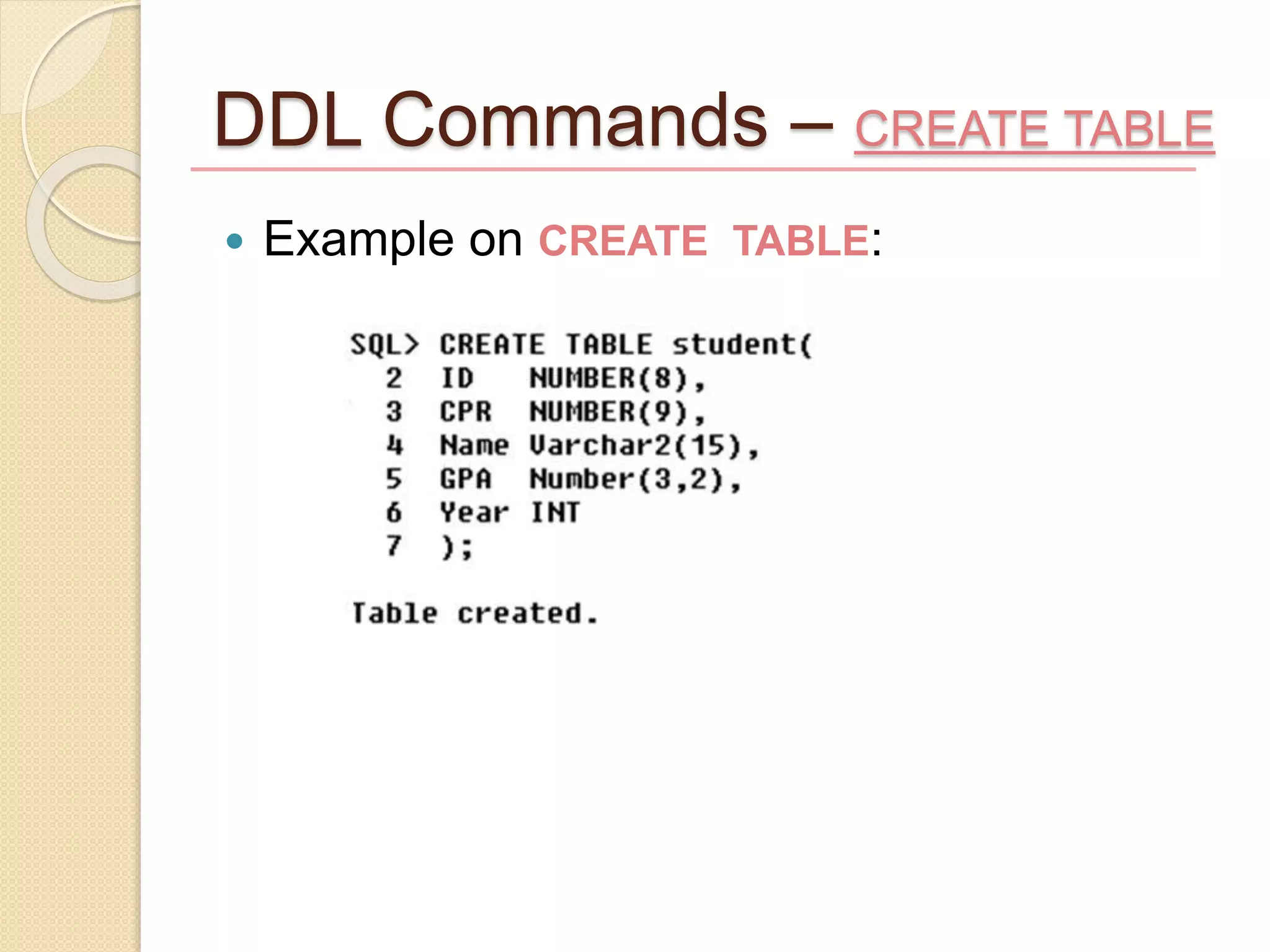 Lab2 ddl commands | PPTX | Databases | Computer Software and Applications
