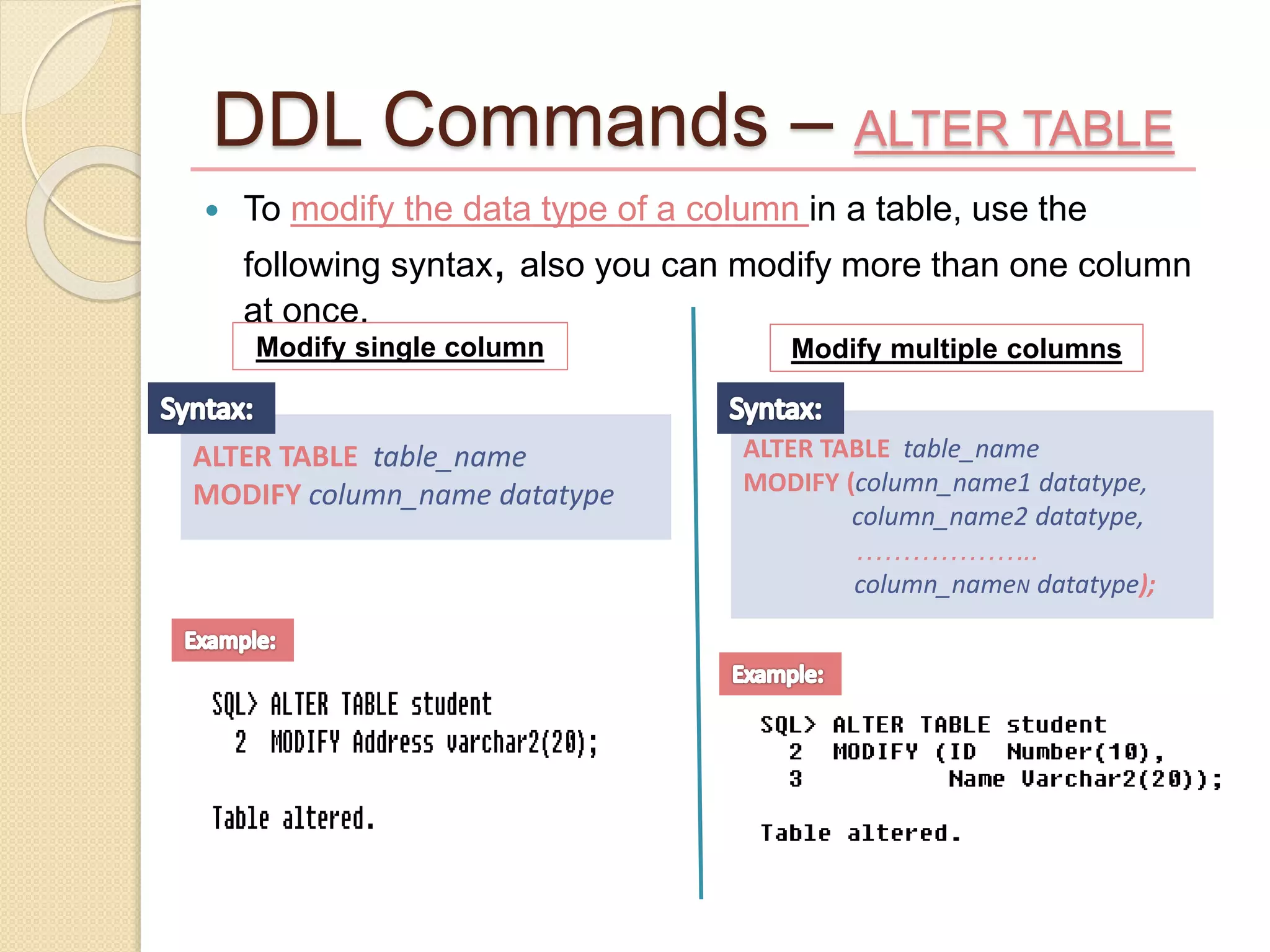 Lab2 ddl commands | PPTX | Databases | Computer Software and Applications
