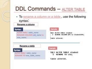 Lab2 ddl commands | PPTX | Databases | Computer Software and Applications
