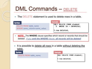 Lab2 ddl commands | PPTX | Databases | Computer Software and Applications