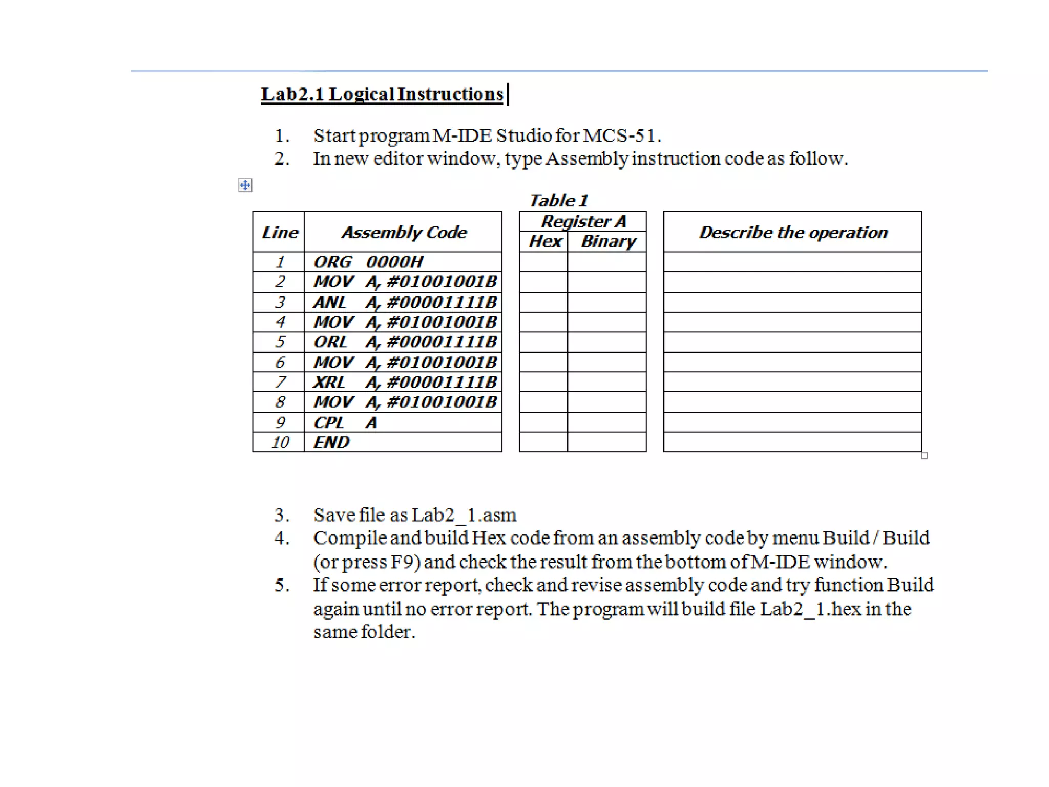 Microprocessor Laboratory 2: Logical instructions | PPT