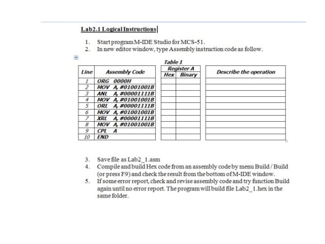Microprocessor Laboratory 2: Logical instructions