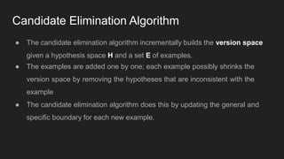 Candidate elimination algorithm in ML Lab | PPTX