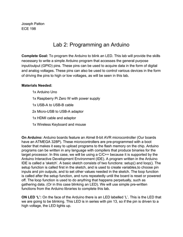 Lab 2_ Programming an Arduino.pdf | Programming Languages | Computing