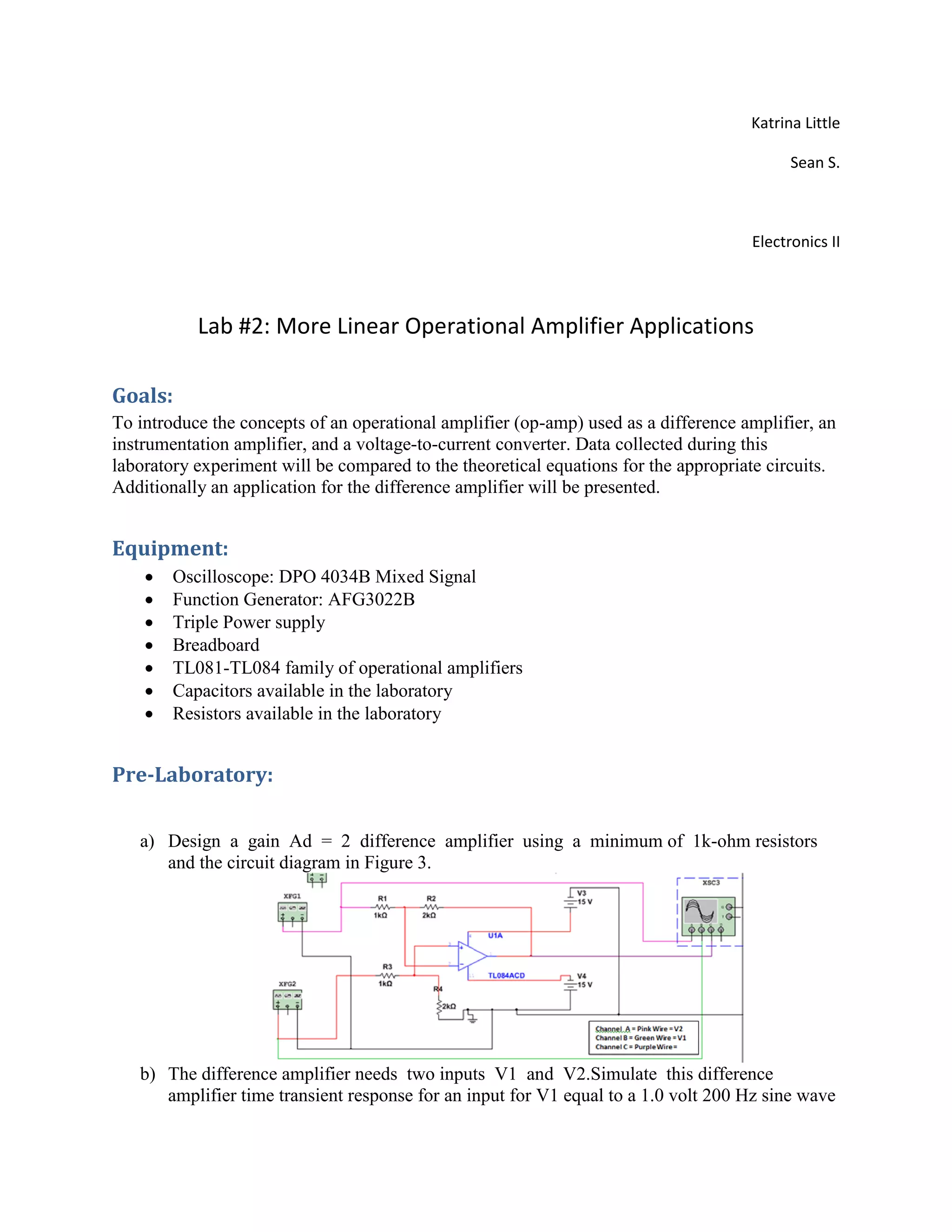 Lab 2 Report More Linear Operational Amplifiers | PDF