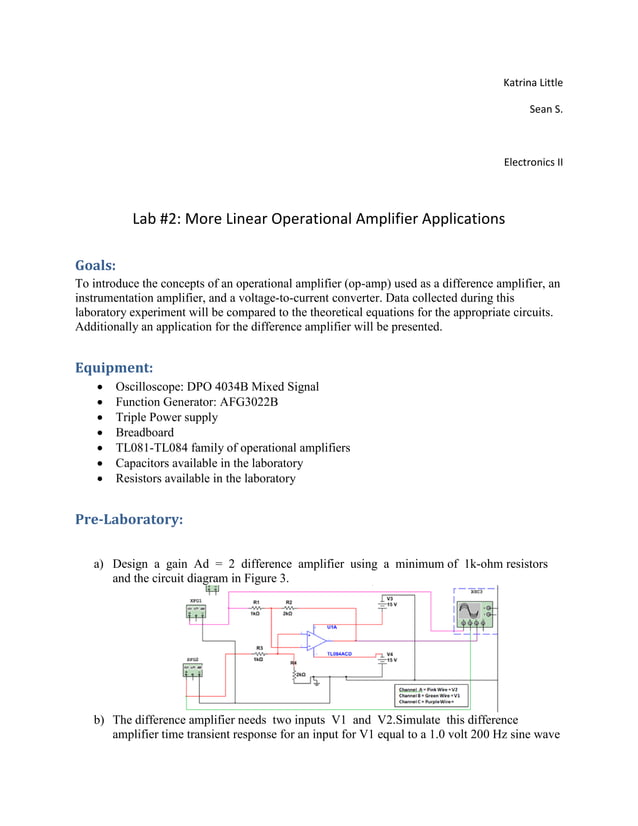 Lab 2 Report More Linear Operational Amplifiers | PDF