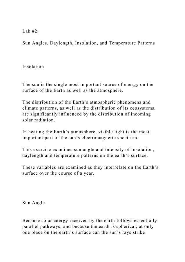 Lab #2Sun Angles, Daylength, Insolation, and Temperature Patter.docx