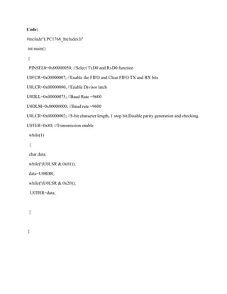 UART interfacing on LPC1768 (Cortex M3 micro controller) | PDF