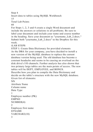 Lab 2 Work with Dictionary and Create Relational Database (60 pts.).docx