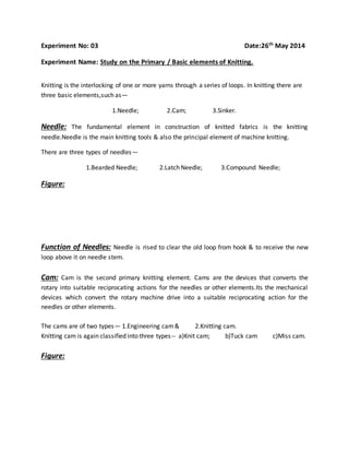 Study on the Primary / Basic elements of Knitting. | DOCX