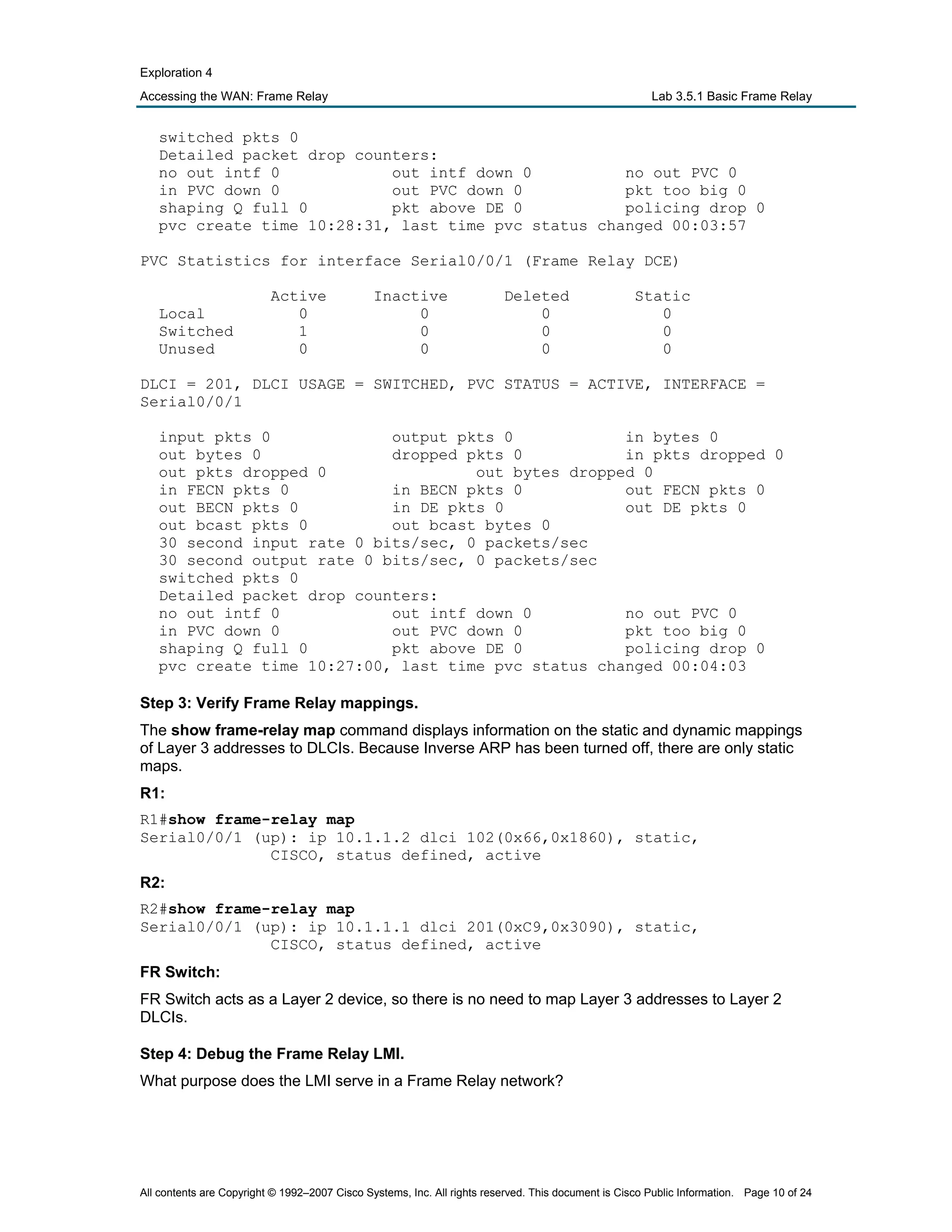Lab 3.5.1 basic frame relay | PDF