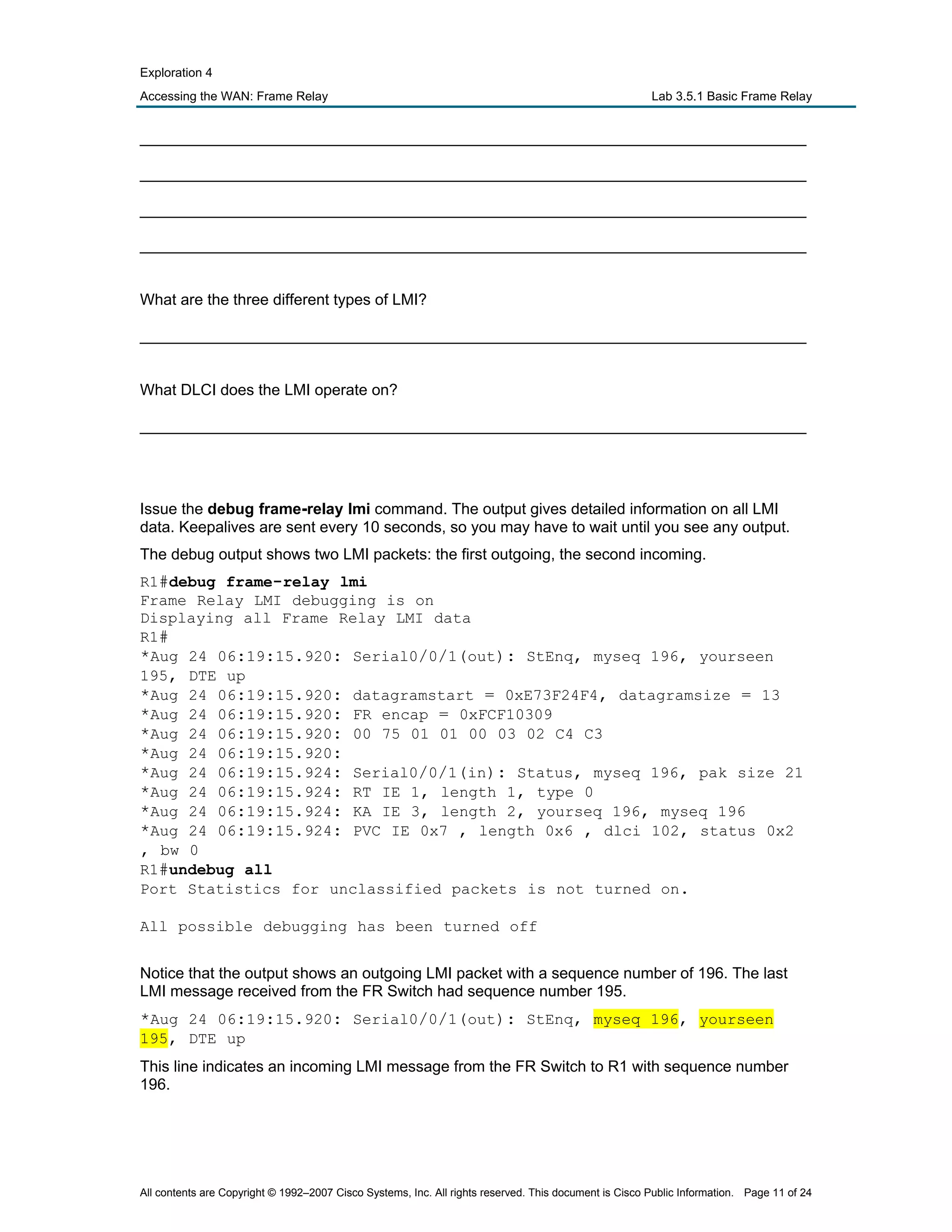 Lab 3.5.1 basic frame relay | PDF
