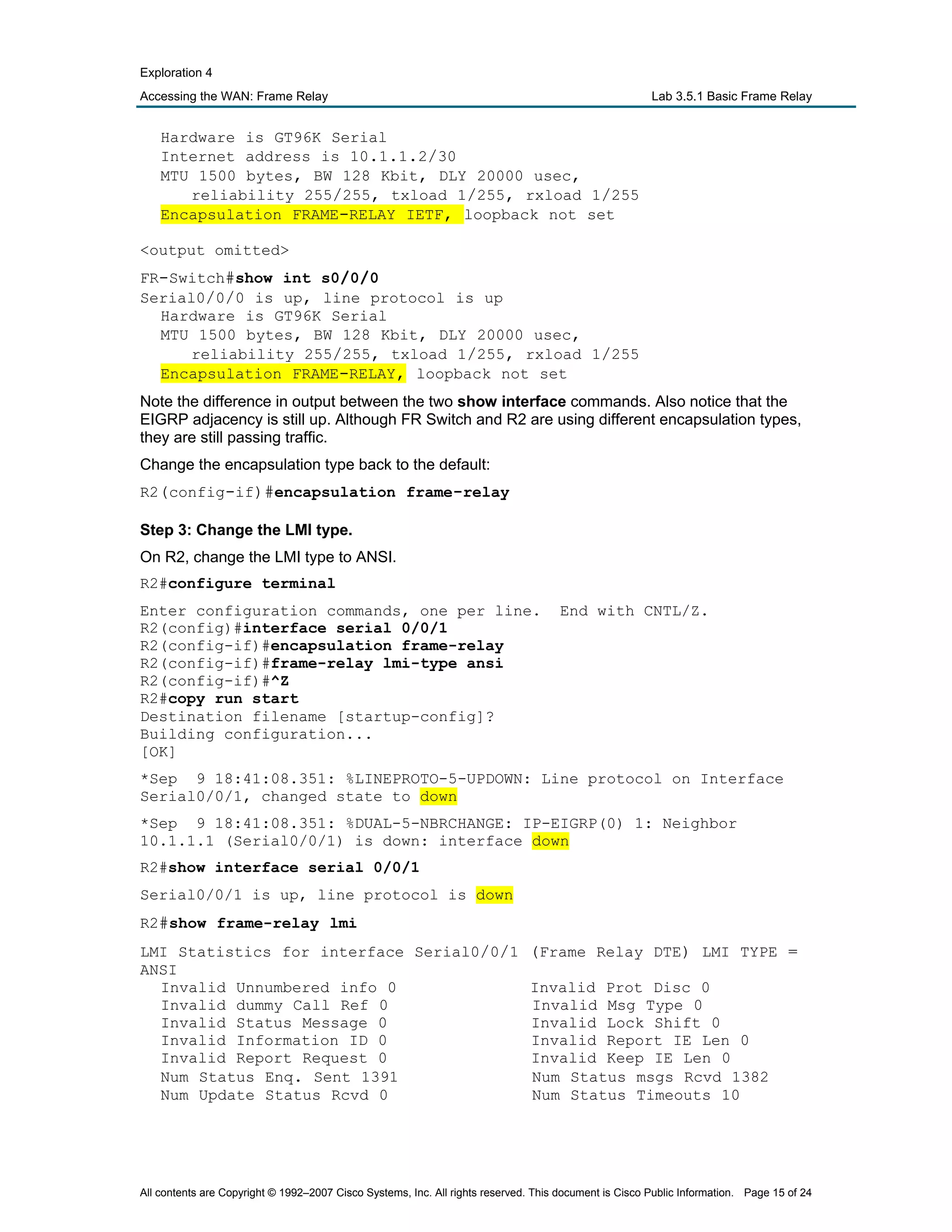 Lab 3.5.1 basic frame relay | PDF