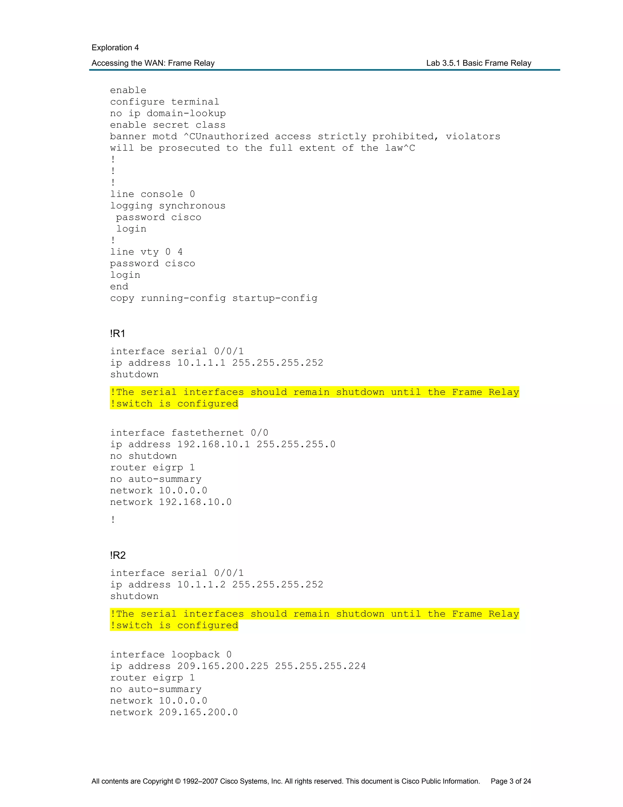 Lab 3.5.1 basic frame relay | PDF