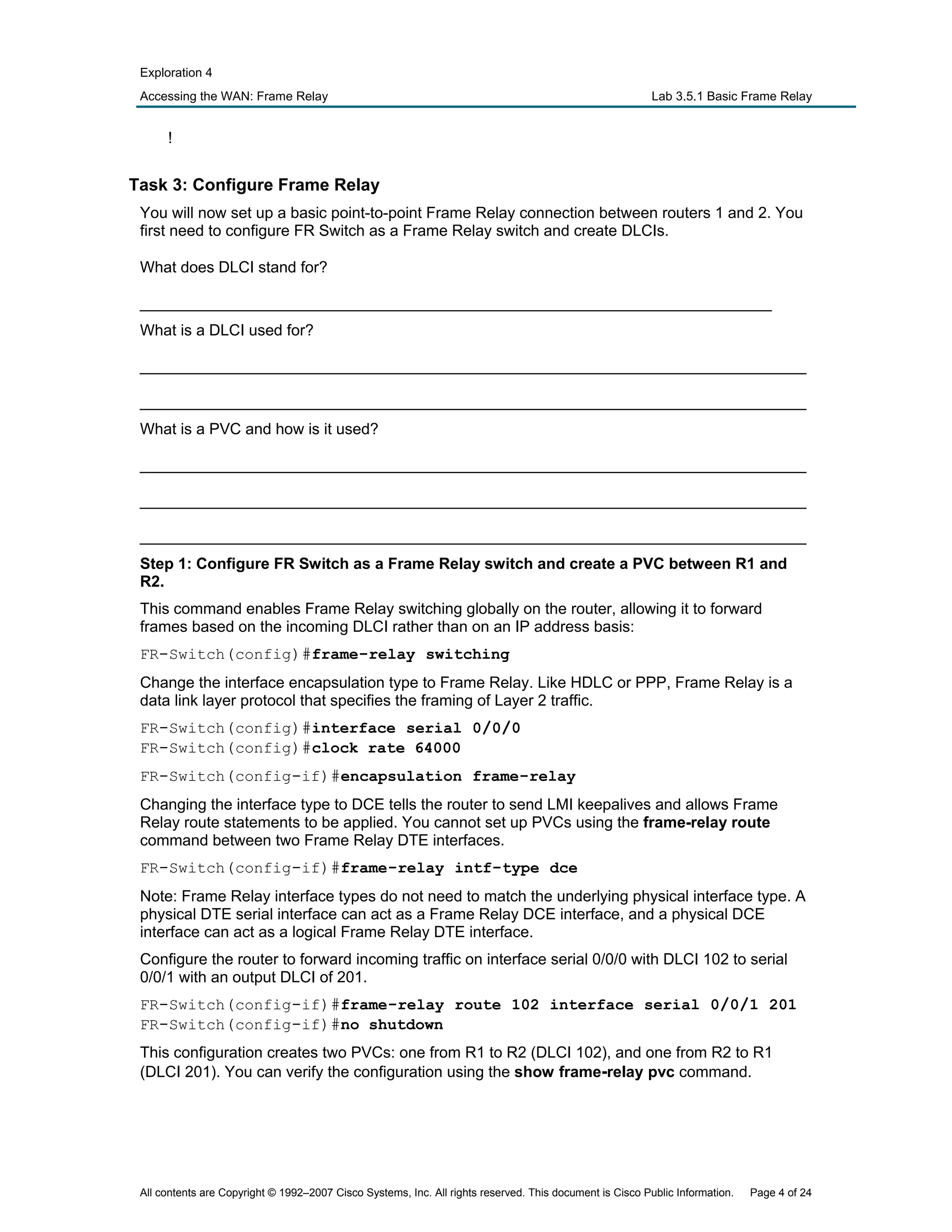 Lab 3.5.1 basic frame relay | PDF
