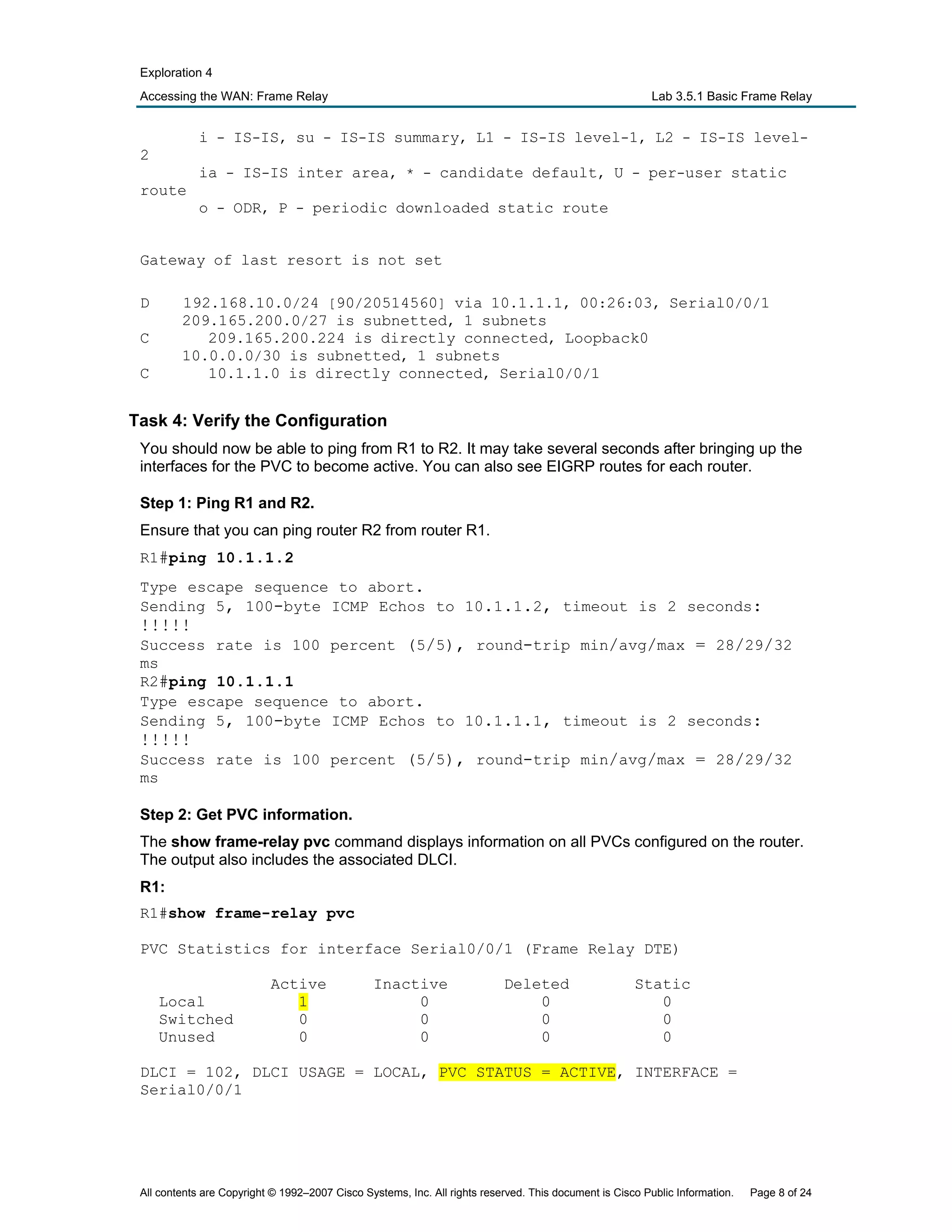 Lab 3.5.1 basic frame relay | PDF
