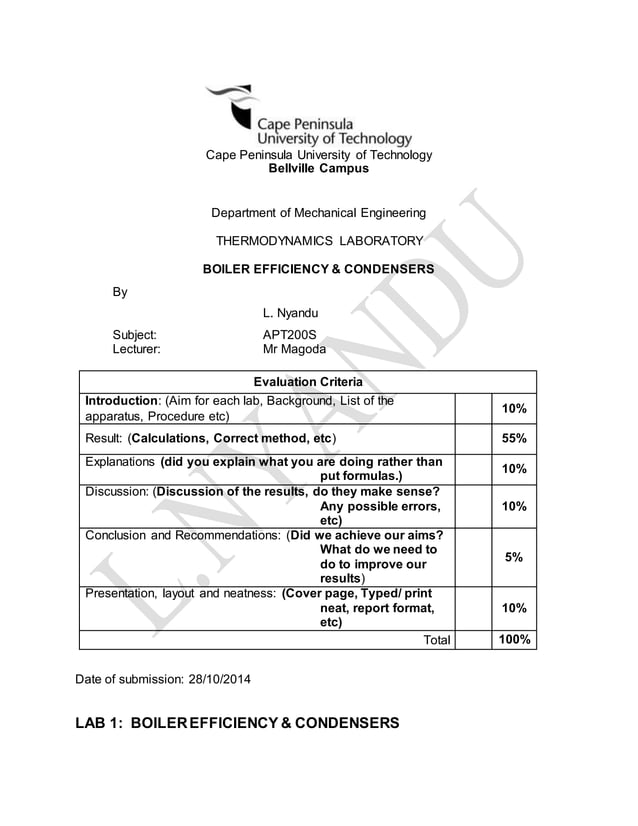 Lab 3 boiler efficiency & condensers | DOCX