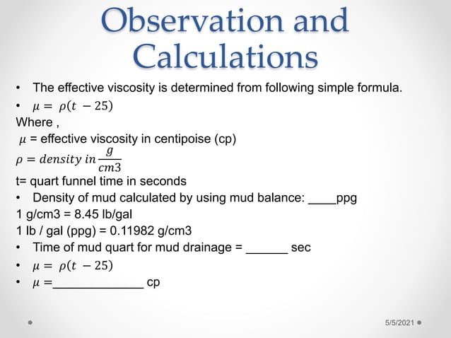 Lab 3 measurement of the viscosity of drilling mud using marsh funnel ...