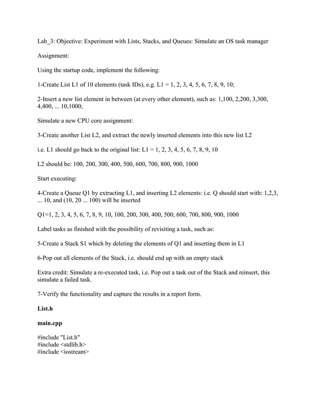 Lab3 Objective Experiment With Lists Stacks And Queues Simulatedocx