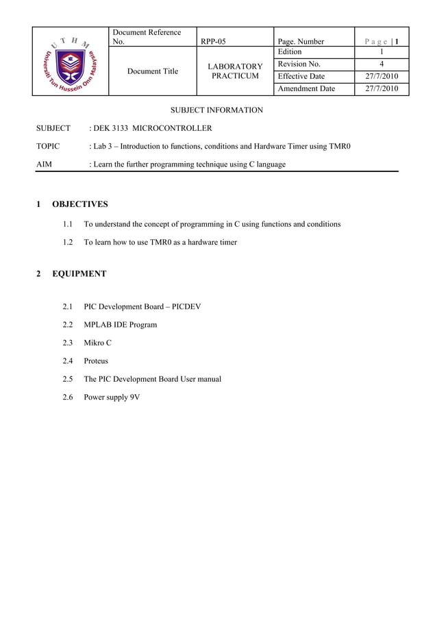 Lab 3 microcontroller | PDF
