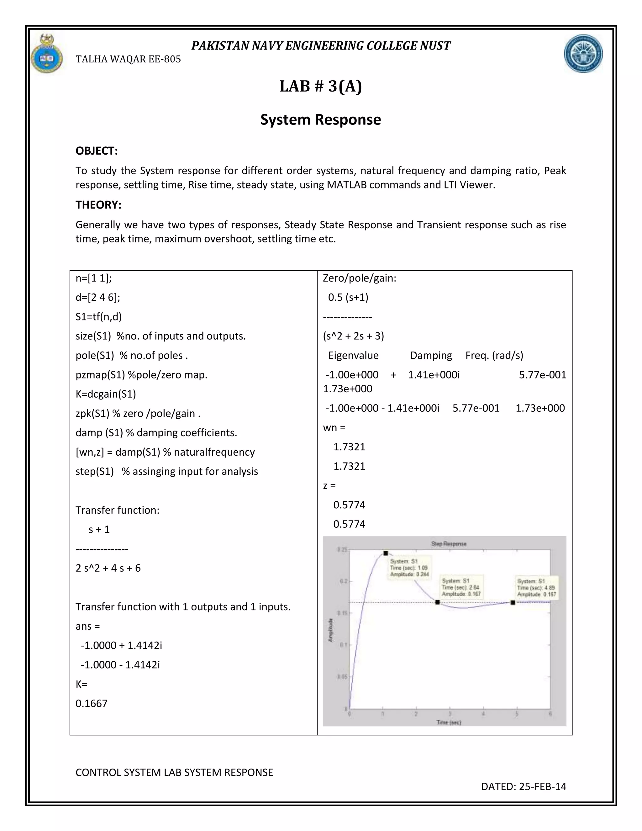 Lab 3 nust control | DOCX