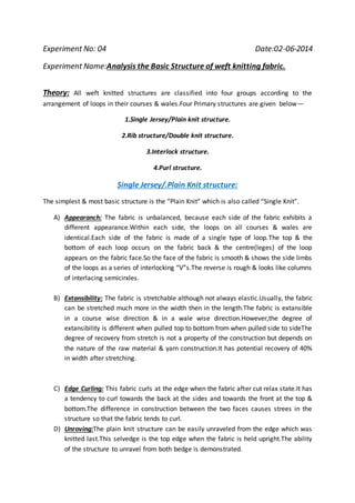 Analysis the Basic Structure of weft knitting fabric. | DOCX